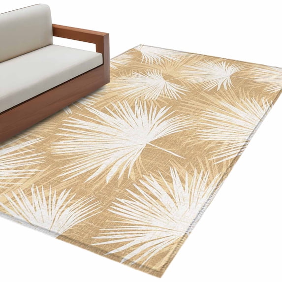 Beige Palm Leaves Coastal Area Rug 3x5 Washable Rug Non Slip Summer ...