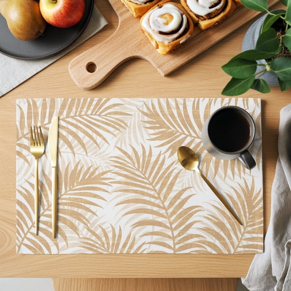 Beige Palm Leaves Placemats Set of 6, Summer Botanical Tropical Plant ...