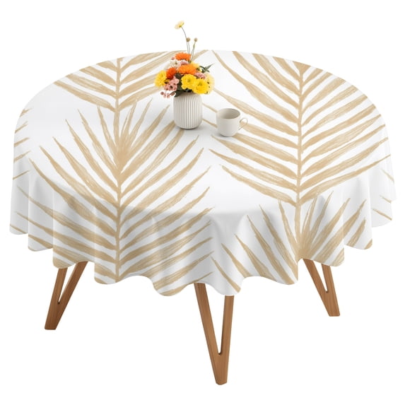 Beige Palm Leaves Round Tablecloth 54 inches Summer Tropical Leaf ...
