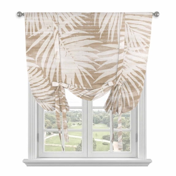 Beige Palm Leaves Tie Up Curtains for Window, Thermal Insulated Balloon ...