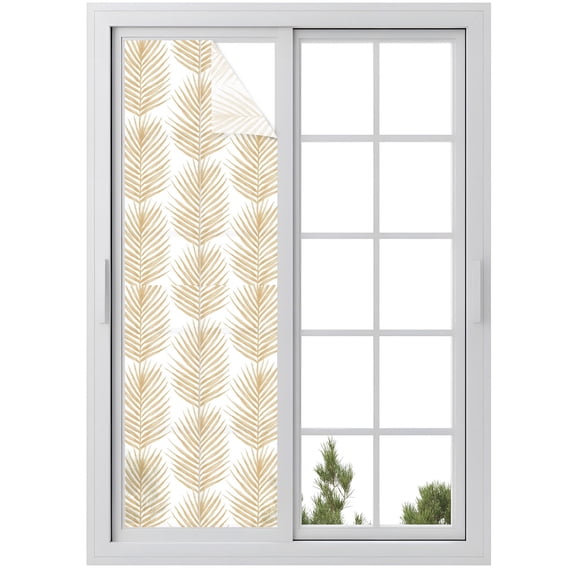 Beige Palm Leaves Window Privacy Film, Summer Tropical Leaf Botanical ...