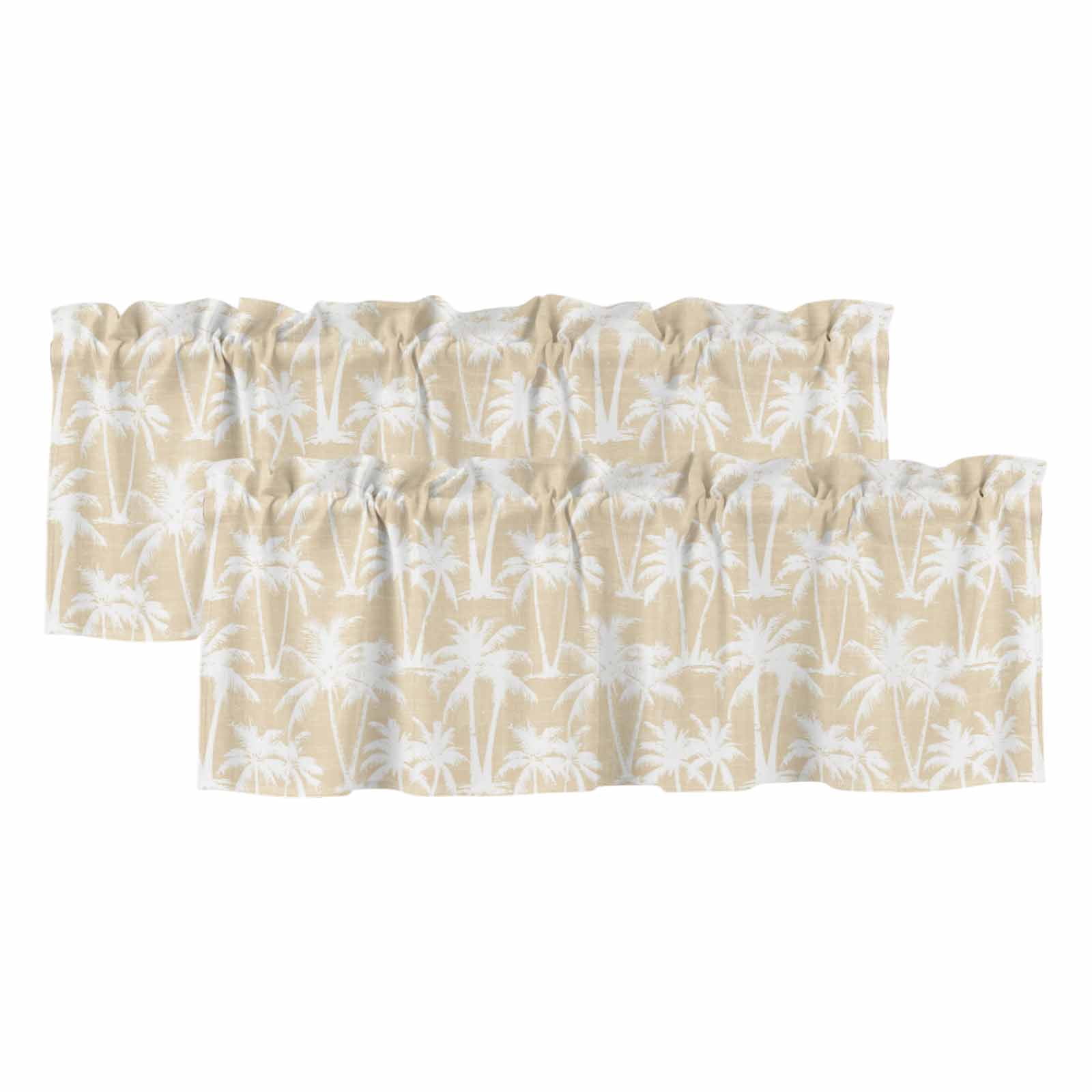 Beige Palm Tree 2 Panels Kitchen Valance, Summer Tropical Country ...
