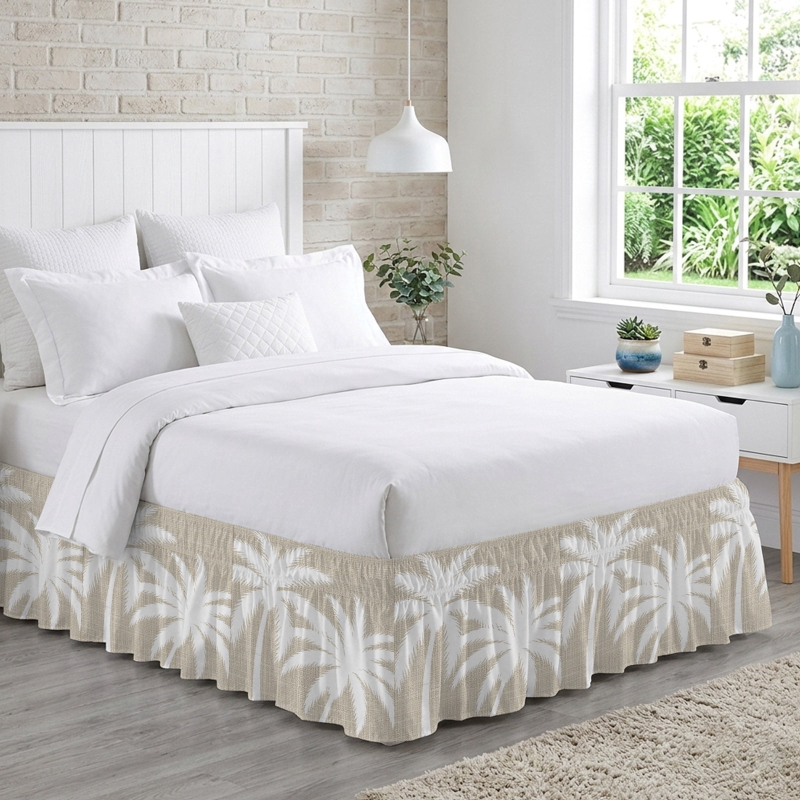Beige Palm Tree Bed Skirt King Size 16 Inch Drop, Summer Tropical Beach ...