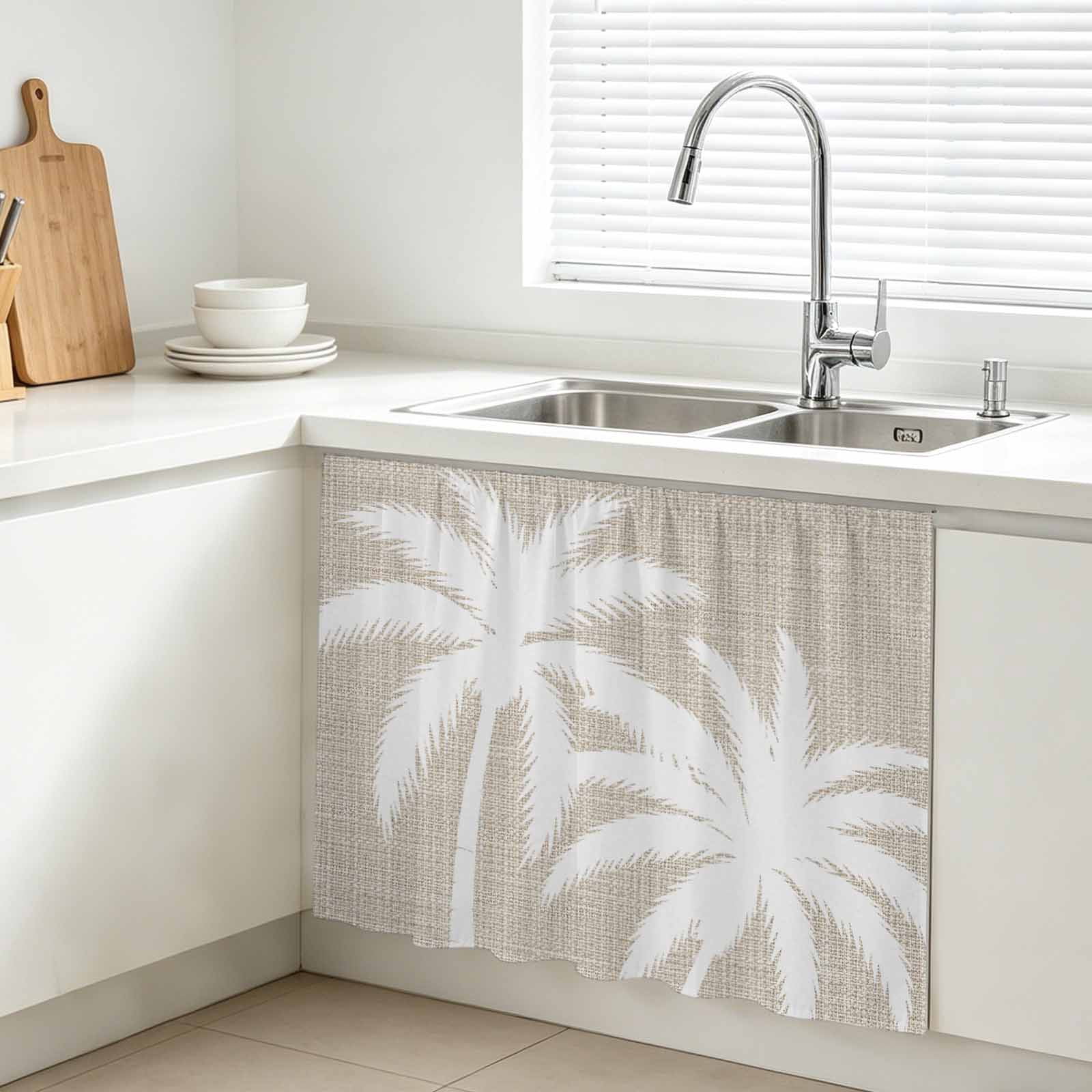 Beige Palm Tree Cabinet Curtains for Kitchen 10"W x 11"L, Summer ...