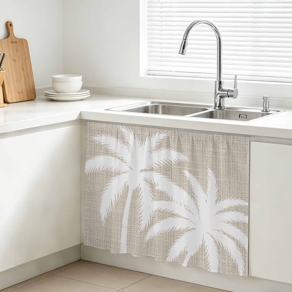 Beige Palm Tree Cabinet Curtains for Kitchen 10"W x 11"L, Summer ...