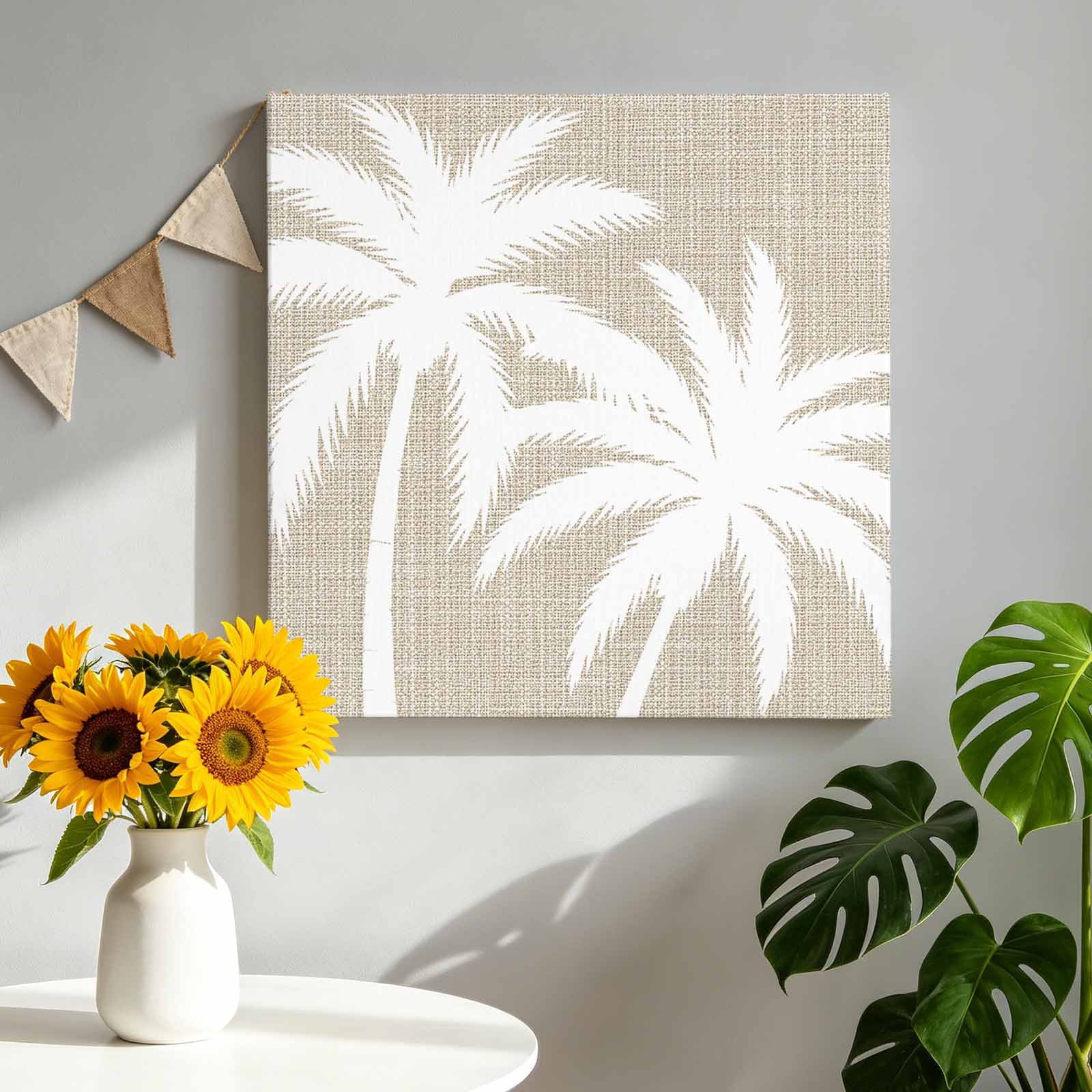 Beige Palm Tree Canvas Wall Art for Living Room, Summer Tropical Beach ...