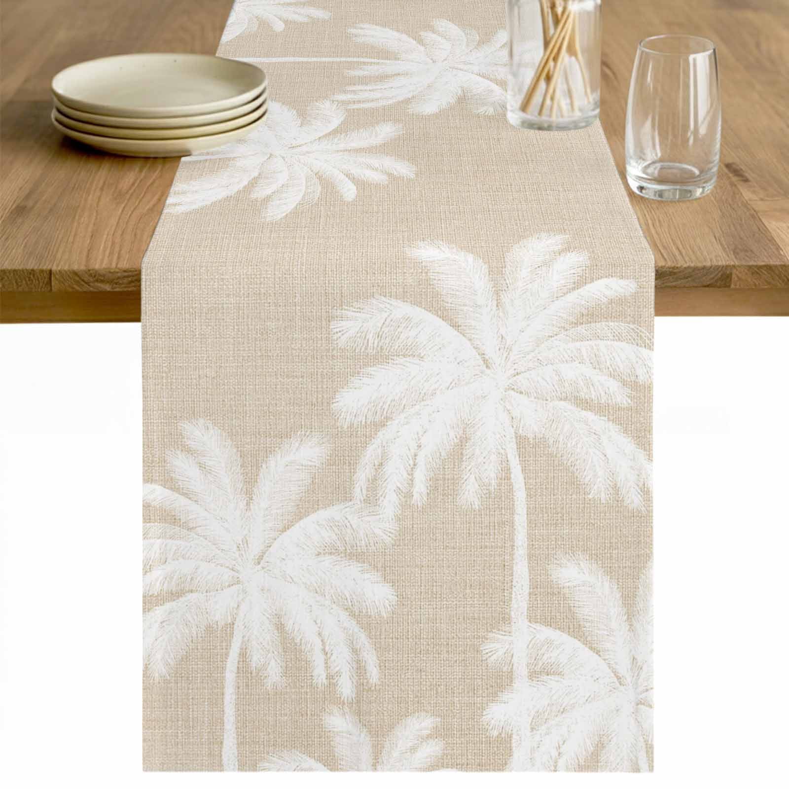 Beige Palm Tree Cotton Linen Rectangle Table Runners 13"x72", Summer ...