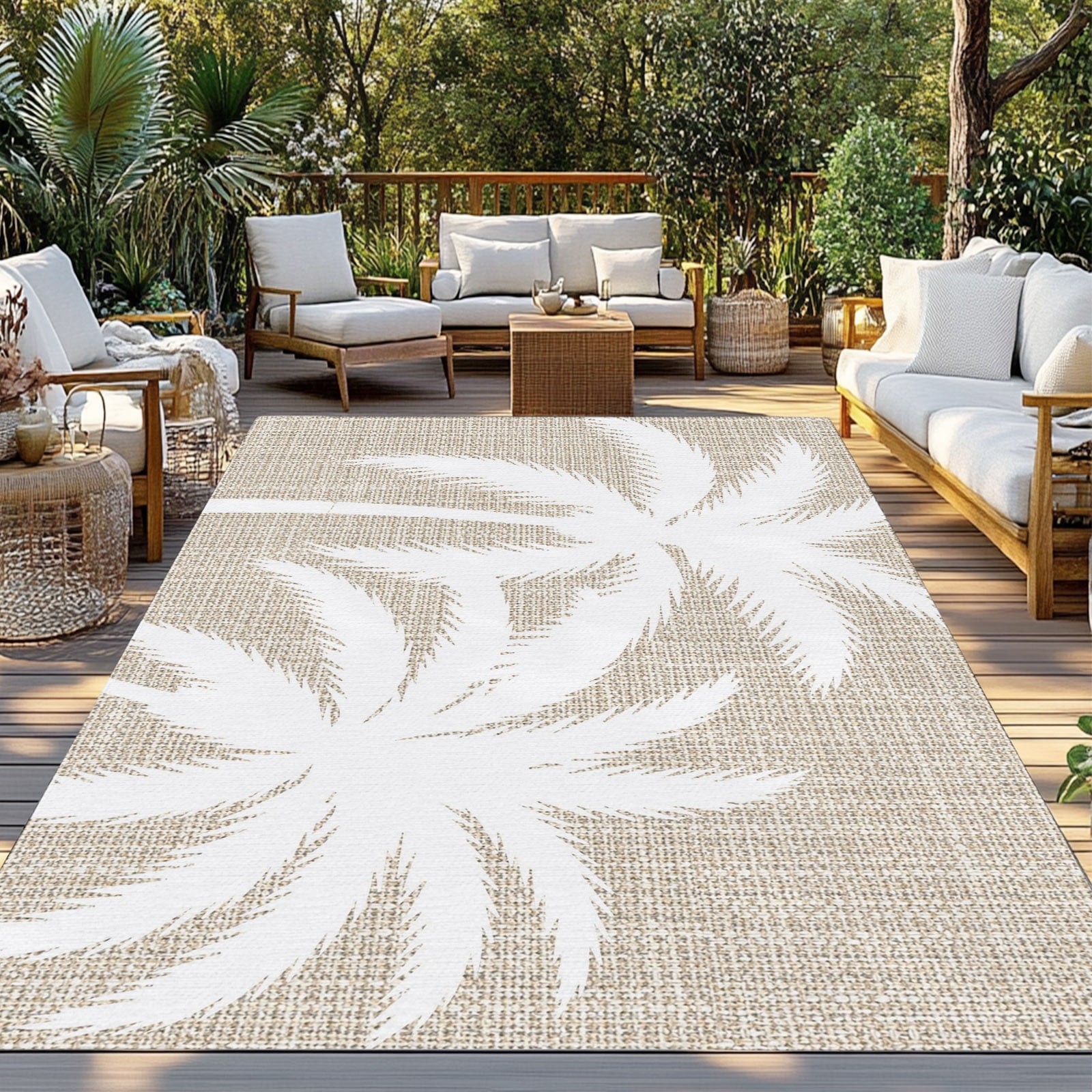 Beige Palm Tree Indoor Outdoor Rugs 5x7 Ft, Summer Tropical Beach ...