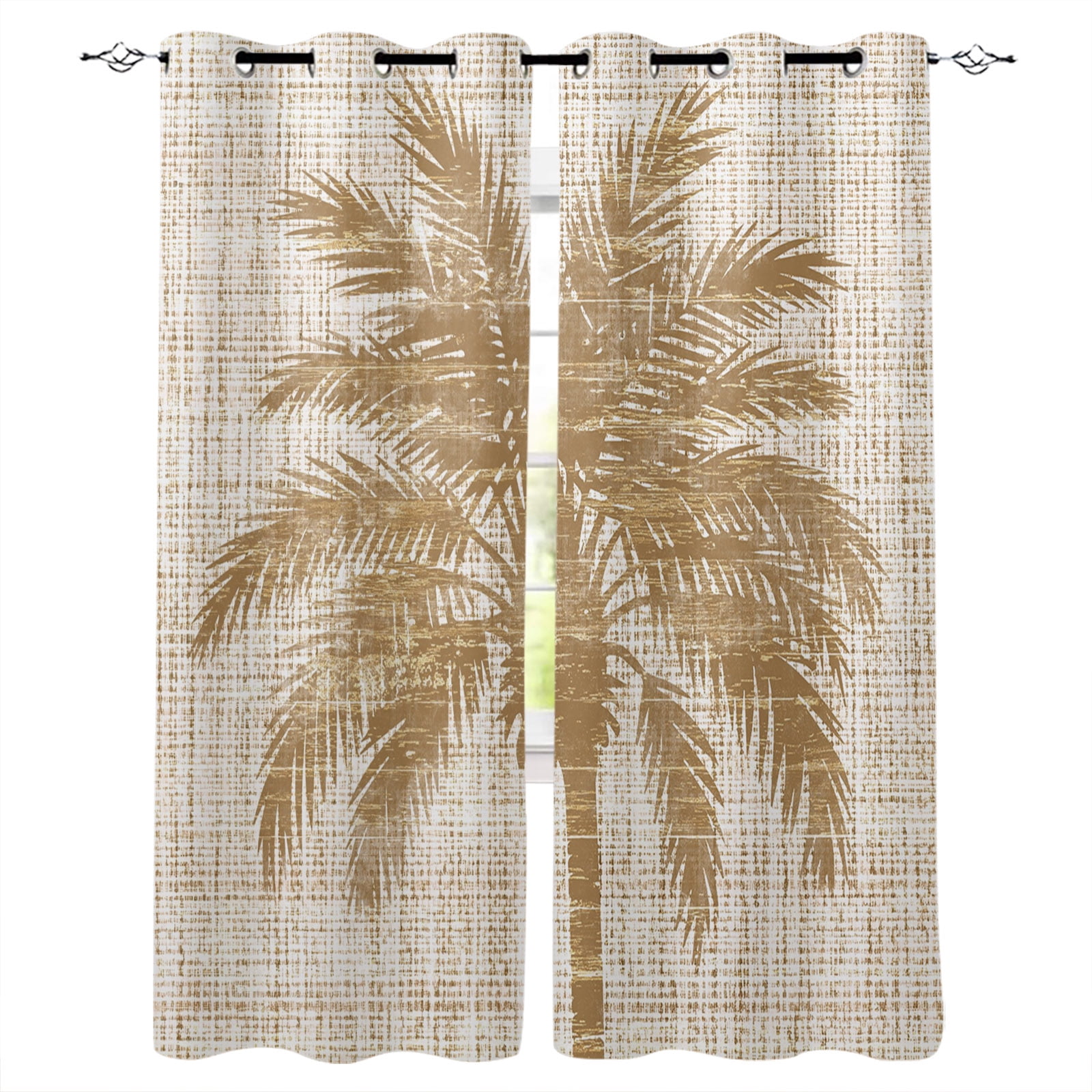 Beige Palm Tree Kitchen Curtains Tropical Summer Coastal Vintage Beige ...