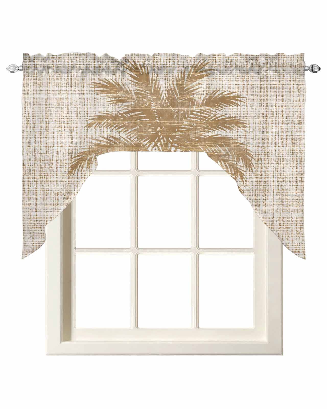 Beige Palm Tree Kitchen Swag Valances for Windows, Tropical Summer ...