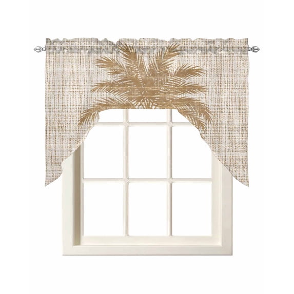 Beige Palm Tree Kitchen Swag Valances for Windows, Tropical Summer ...