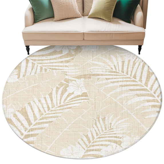 Beige Palm Tree Round Rug 5ft Washable Circle Kitchen Rugs Non Slip ...