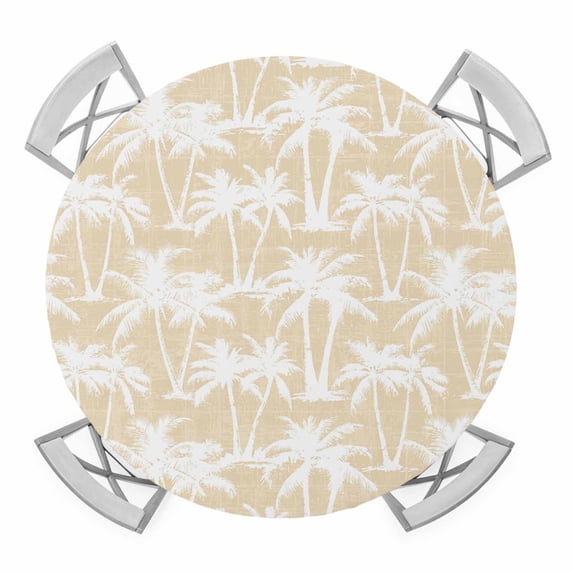 Beige Palm Tree Round Table Cover, Summer Tropical Country Nautical ...