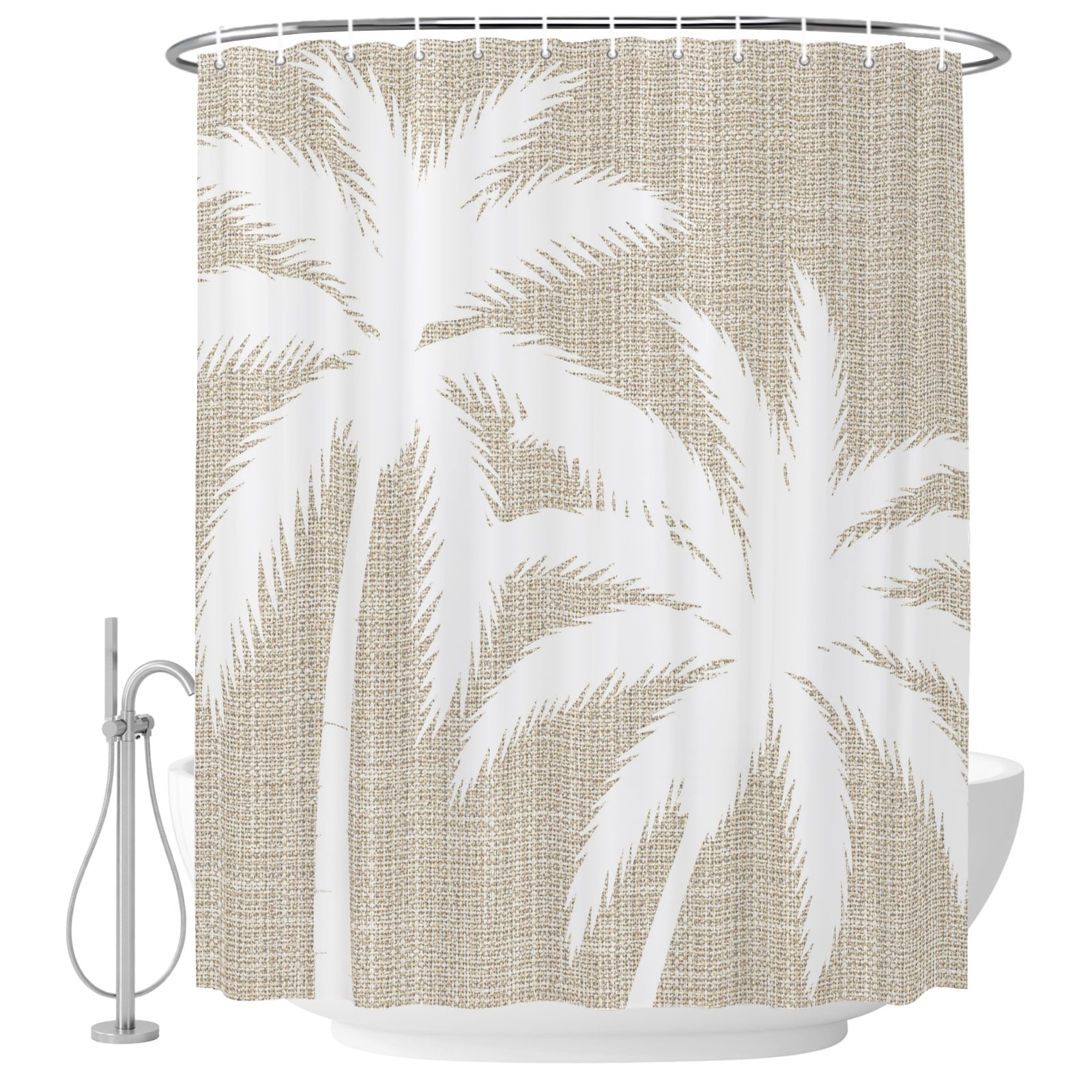 Beige Palm Tree Shower Curtain for Bathroom, Summer Tropical Beach ...