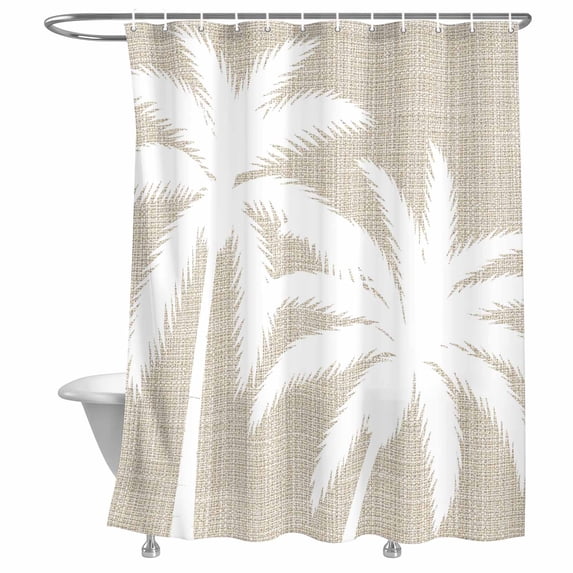 Beige Palm Tree Shower Curtain, Summer Tropical Beach Country Tree Leaf ...