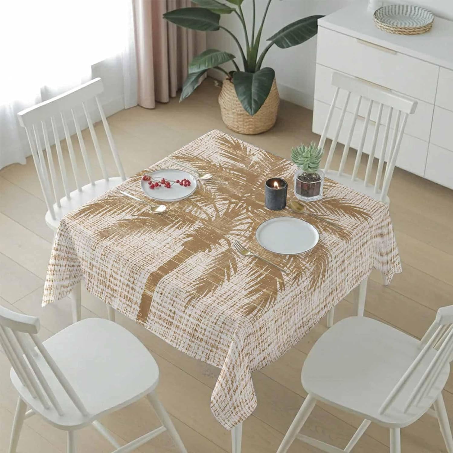 Beige Palm Tree Table Cloth Waterproof Tablecloths, Tropical Summer ...