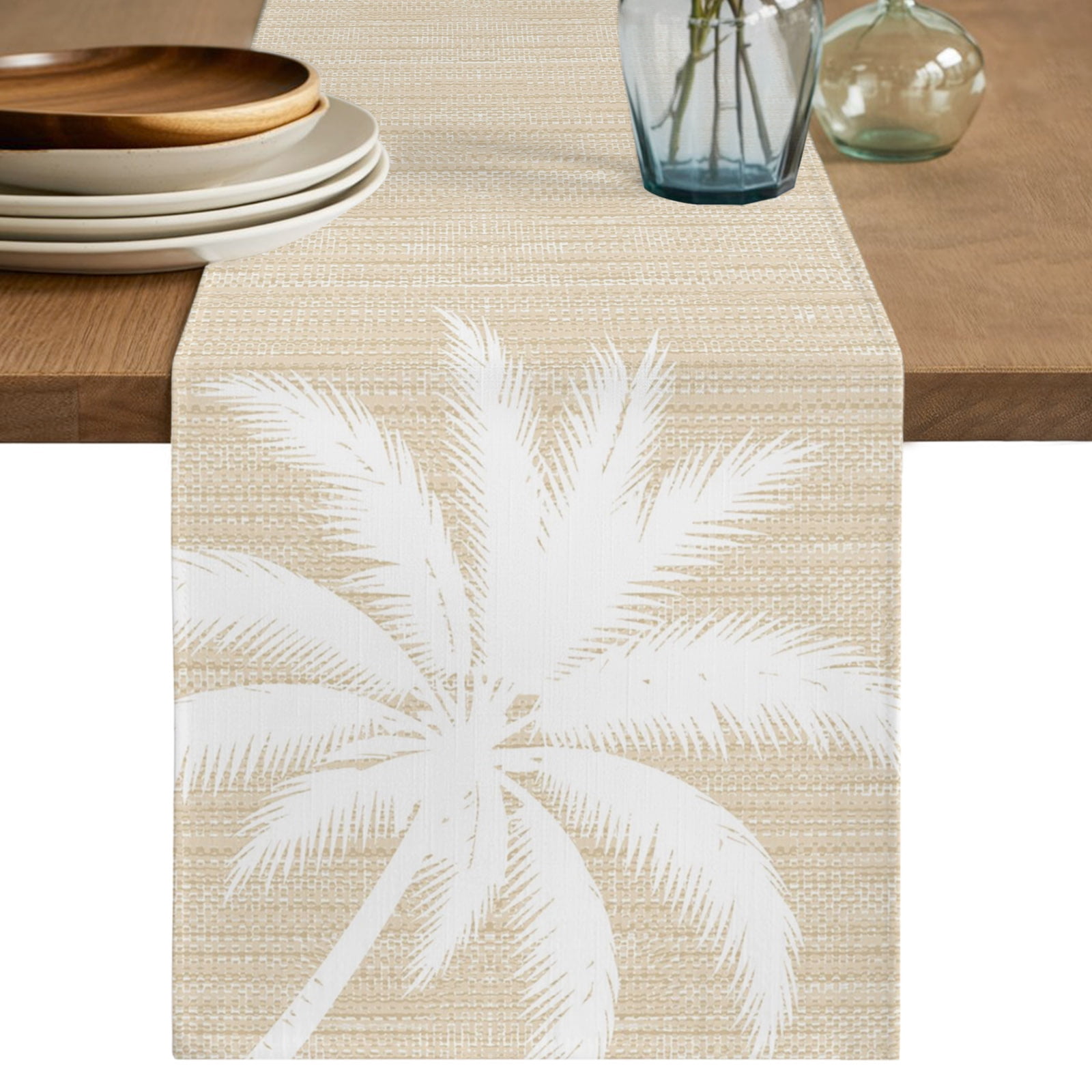 Beige Palm Tree Table Runner, Summer Country Vintage Tropical Coastal ...