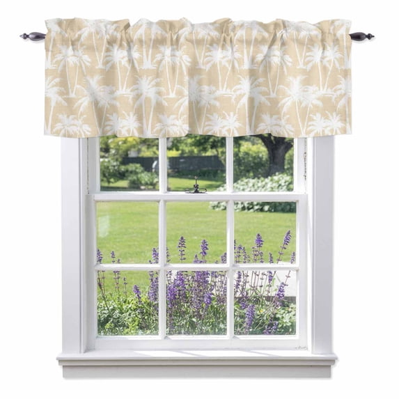 Beige Palm Tree Valances for Windows, Summer Tropical Country Nautical ...