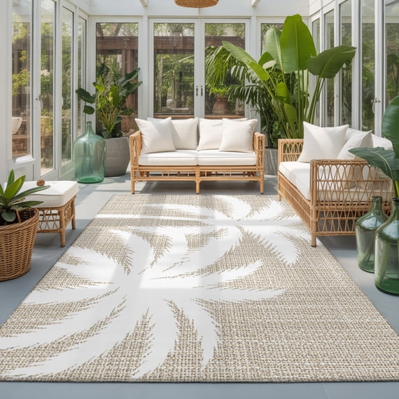 Beige Palm Tree Washable Living Room Rugs 9'x12', Summer Tropical Beach ...