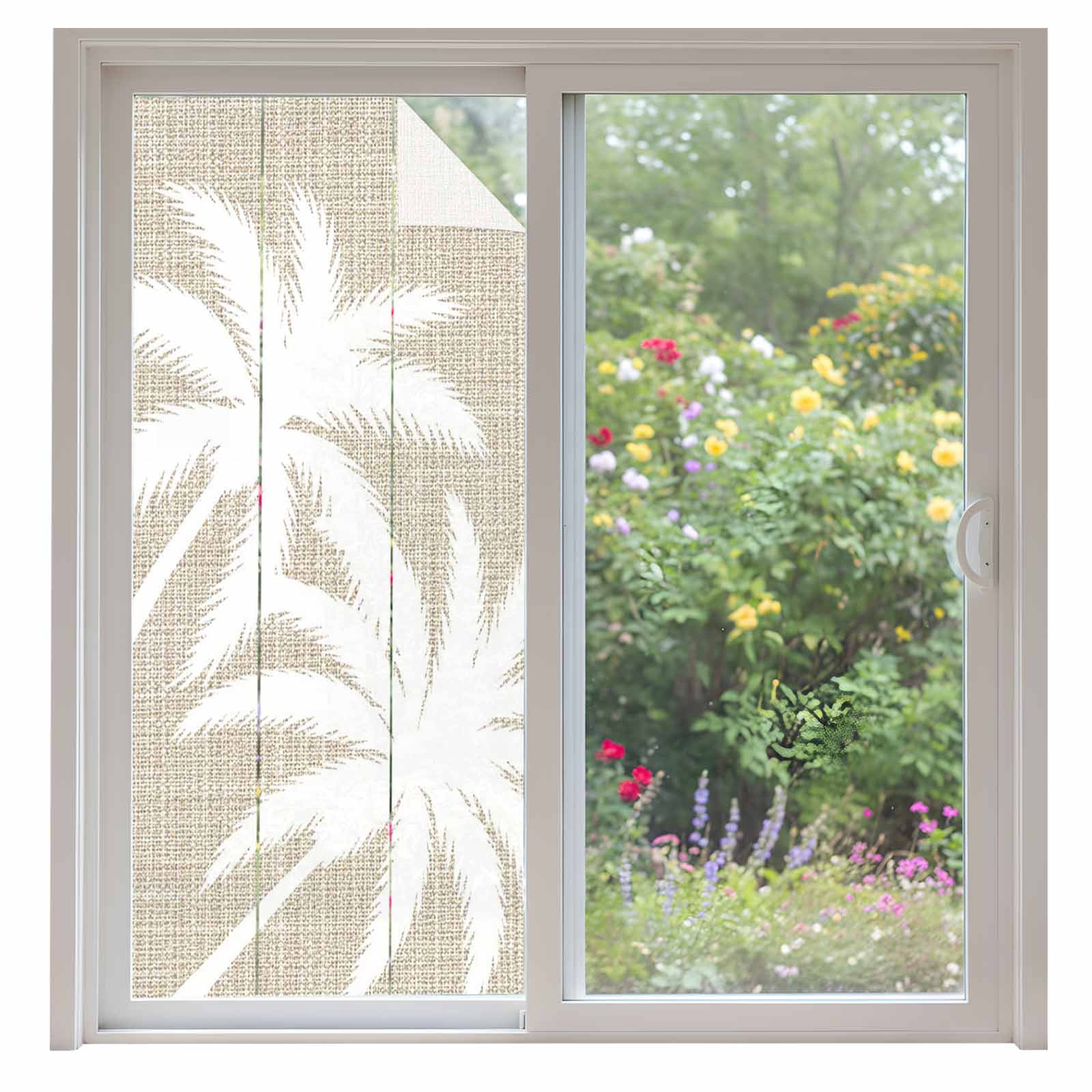 Beige Palm Tree Window Privacy Film, Summer Tropical Beach Country Tree ...