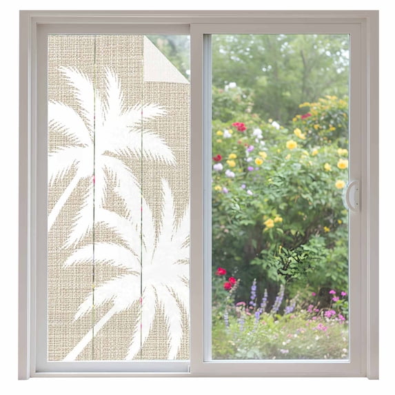 Beige Palm Tree Window Privacy Film, Summer Tropical Beach Country Tree ...