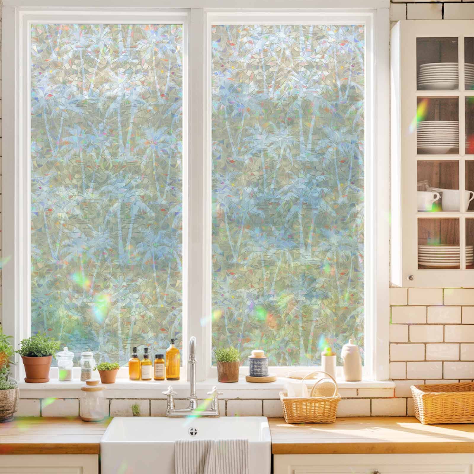 Beige Palm Tree Window Privacy Film Summer Tropical Country Nautical ...