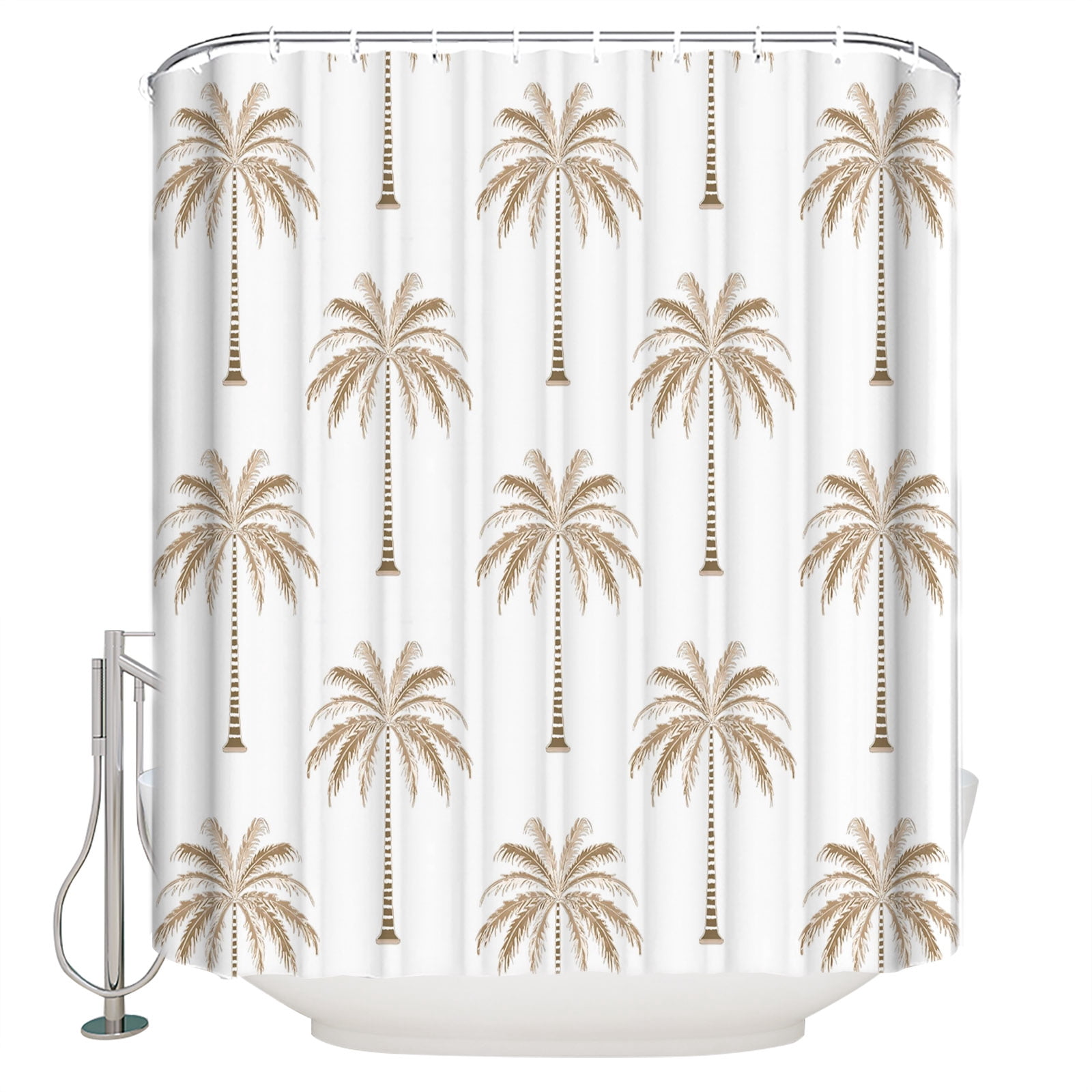 Beige Palm Trees Bathroom Shower Curtains with 12 Hooks Polyester ...