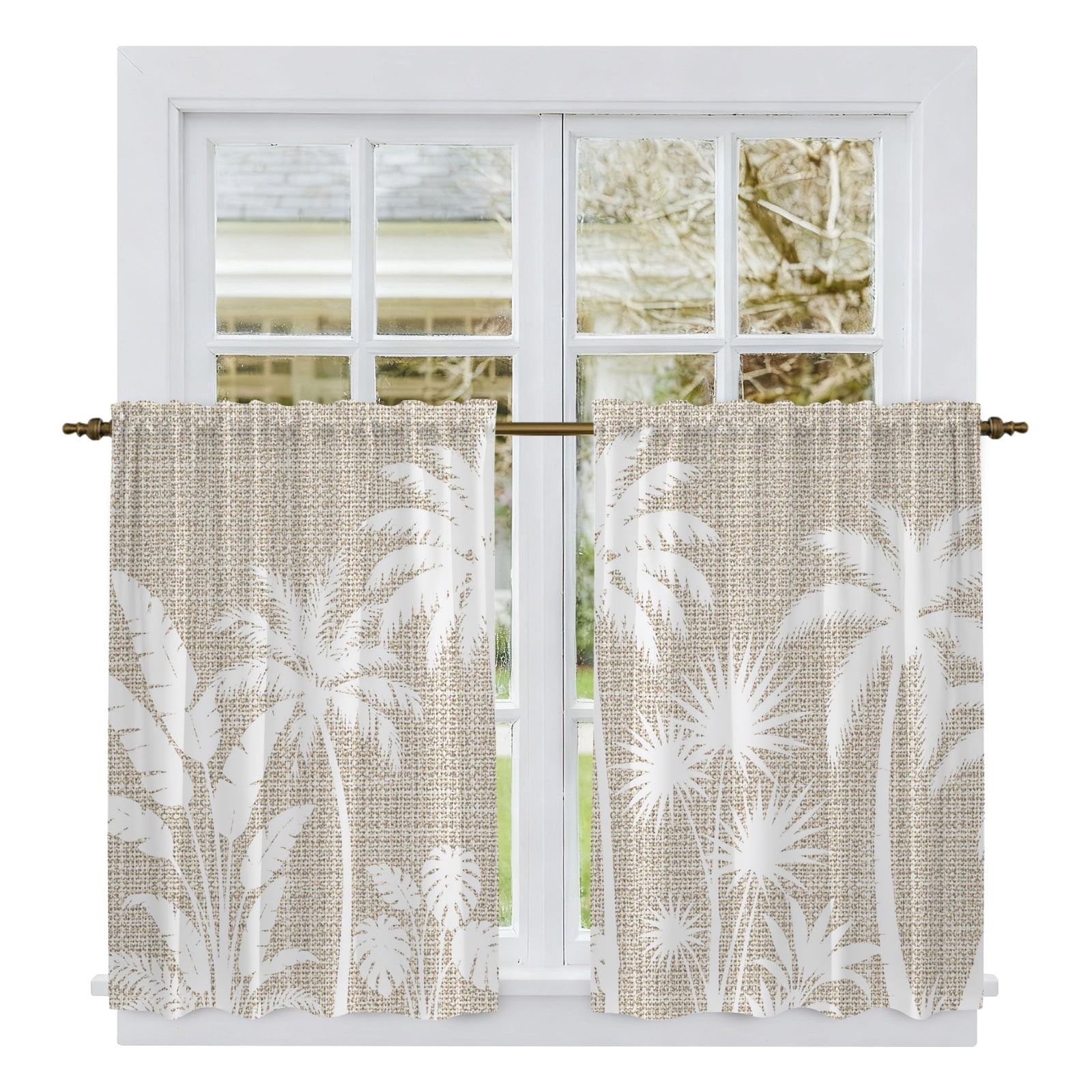 Beige Palm Trees Kitchen Curtains 45 Inch Length, Tropical Retro Summer ...
