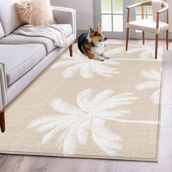 Beige Palm Trees Washable Area Rug 4x6 Summer Beach Tropical Farmhouse ...