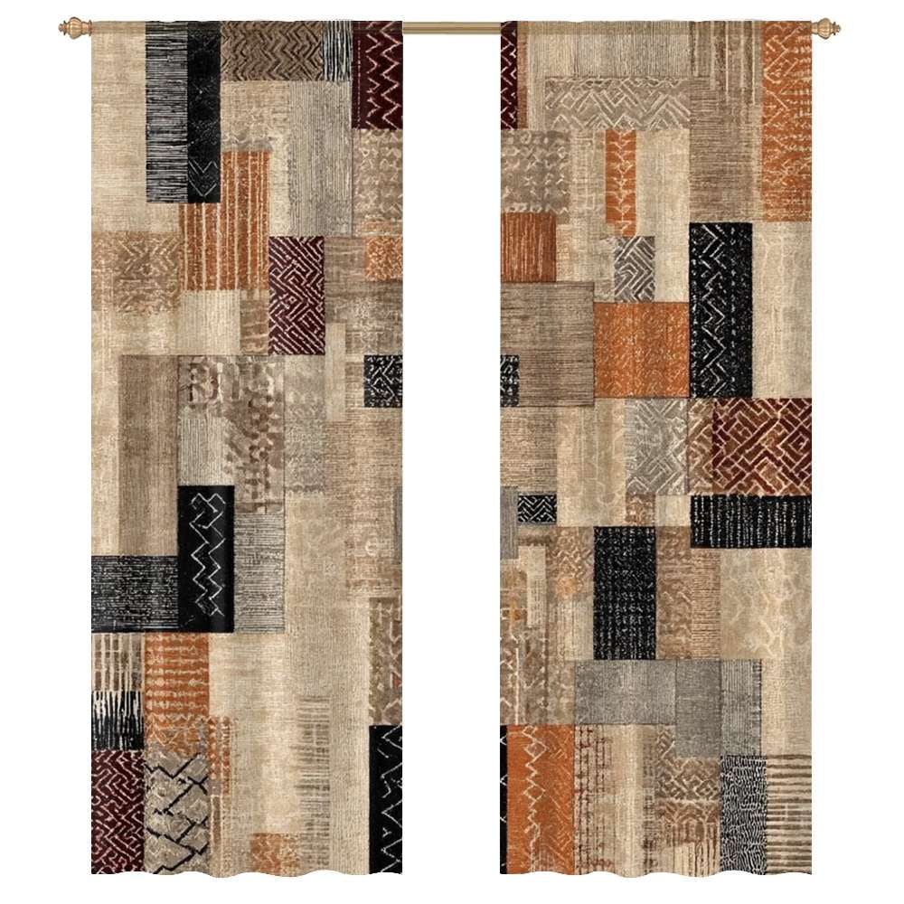 Beige Patchwork Rug Design Tulle Curtains For Living Room Chiffon Sheer ...