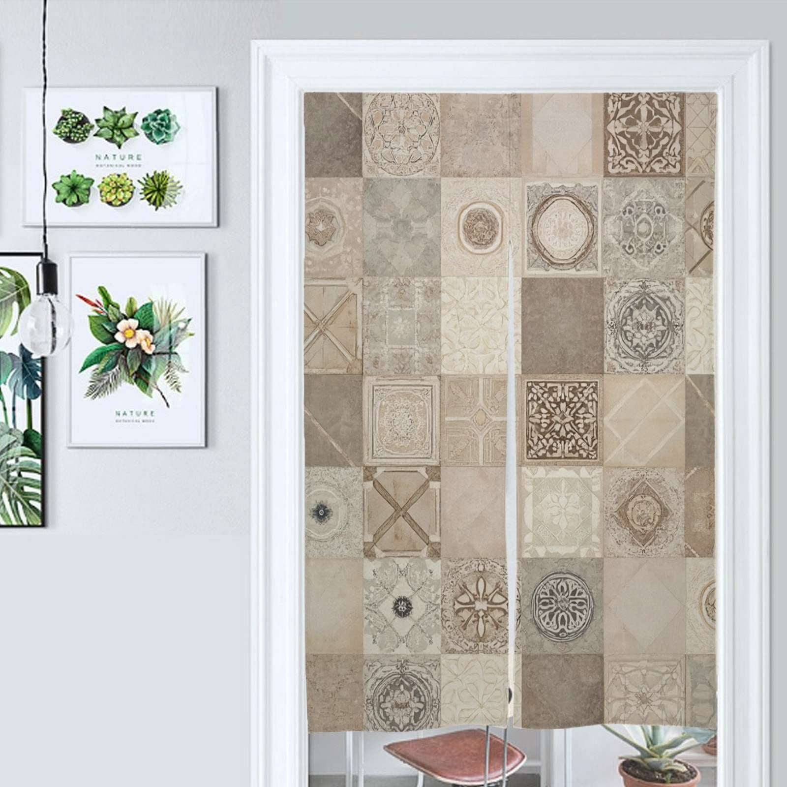 Beige Patterned Tile Mosaic Door Curtain Nordic Living Room DoorCurtain ...