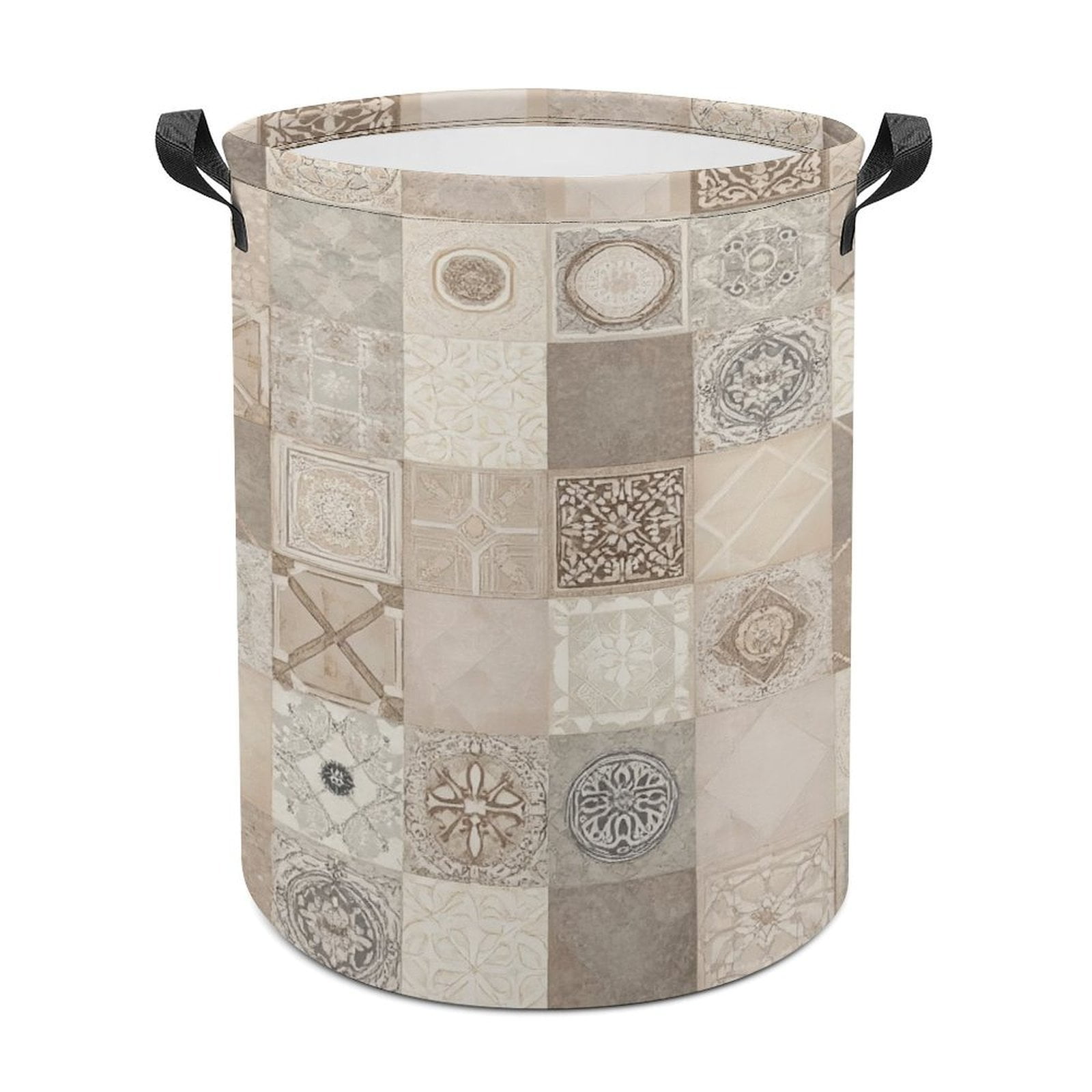 Beige Patterned Tile Mosaic Large Dirty Clothes Hamper Foldable Laundry ...