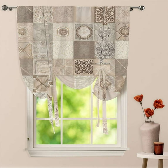 Beige Patterned Tile Mosaic Window Curtain for Living Room Roman ...