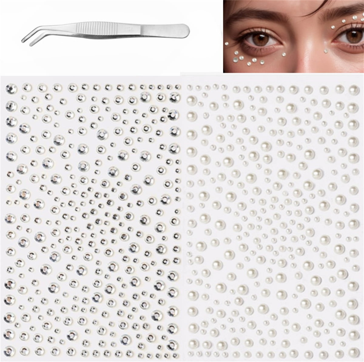 Beige Pearl & White Rhinestones 2 PACK,Face Gems Rhinestone Sticker ...