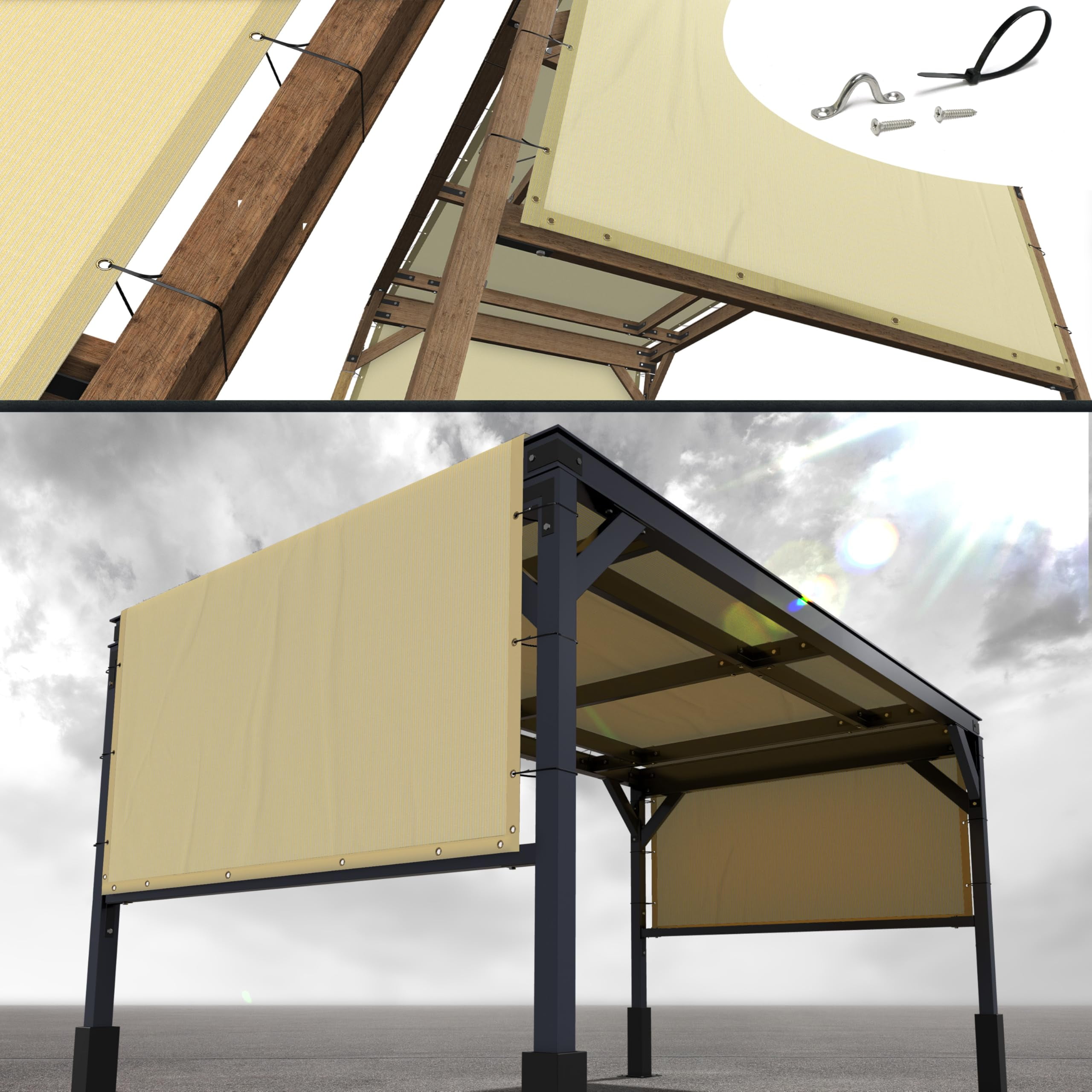 Beige Pergola Sun Shade Canopy Replacement Cover 9x16 Feet, UPF50+ UV ...