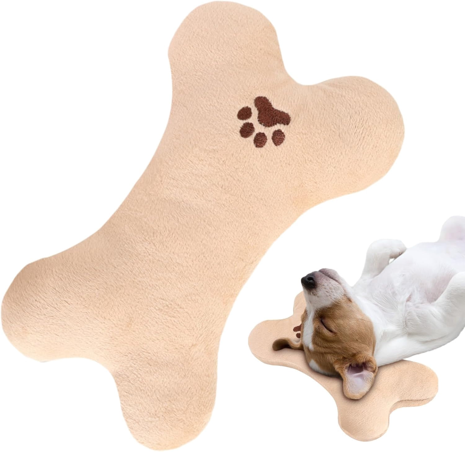 Beige Pet Pillow, Soft Bone Shaped Dog Cat Bed, Washable Chew Resistant ...