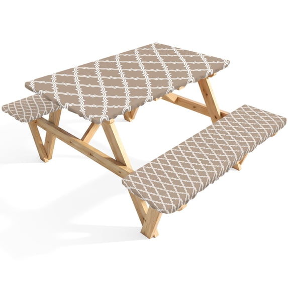 Beige Picnic Table Cover with Bench Covers Moroccan Waterproof Fitted ...