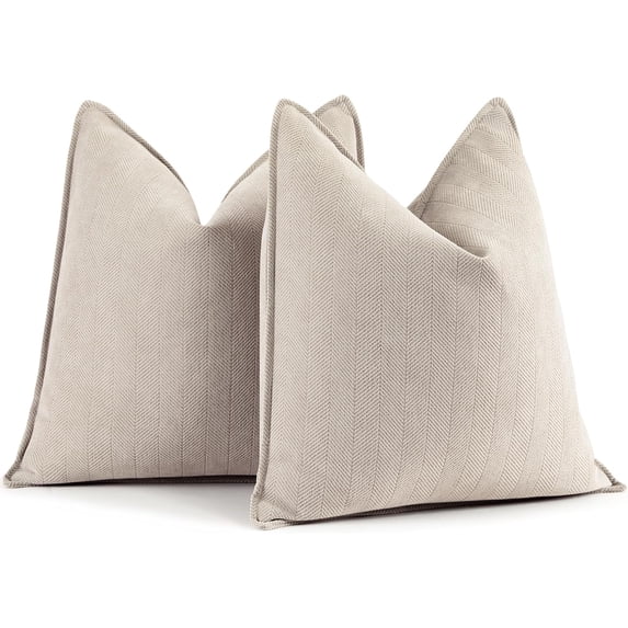 Beige Pillow Covers 18x18 Inch Set of 2 Chenille s with Elegant Design ...