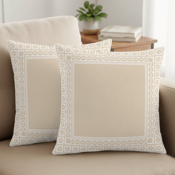Beige Pillow Covers Set of 2, Boho Diamond Pattern Border Rustic ...