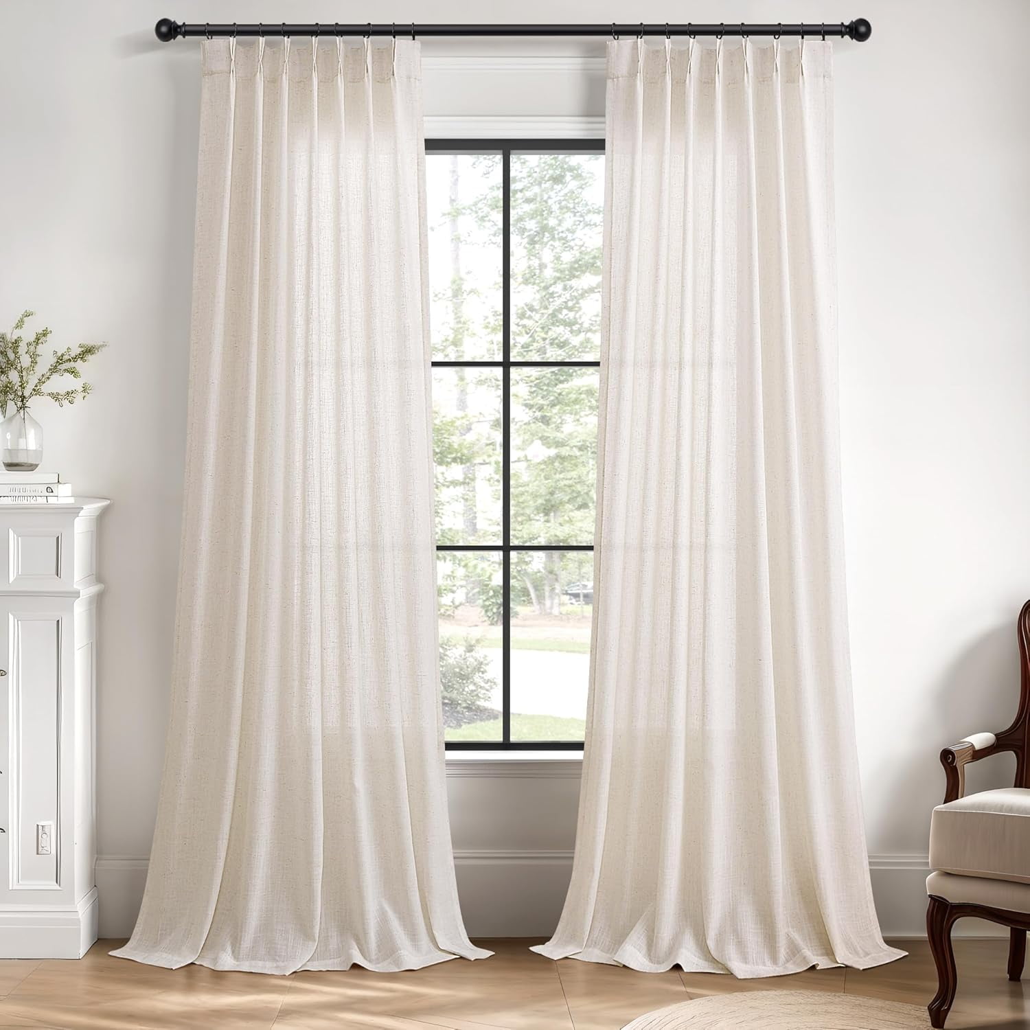 Beige Pinch Pleated Faux Linen Curtains 96 Inches Long for Bedroom ...