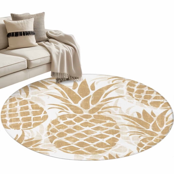 Beige Pineapple Round Rug 3.3ft Washable Circle Entryway Rugs Non Slip ...