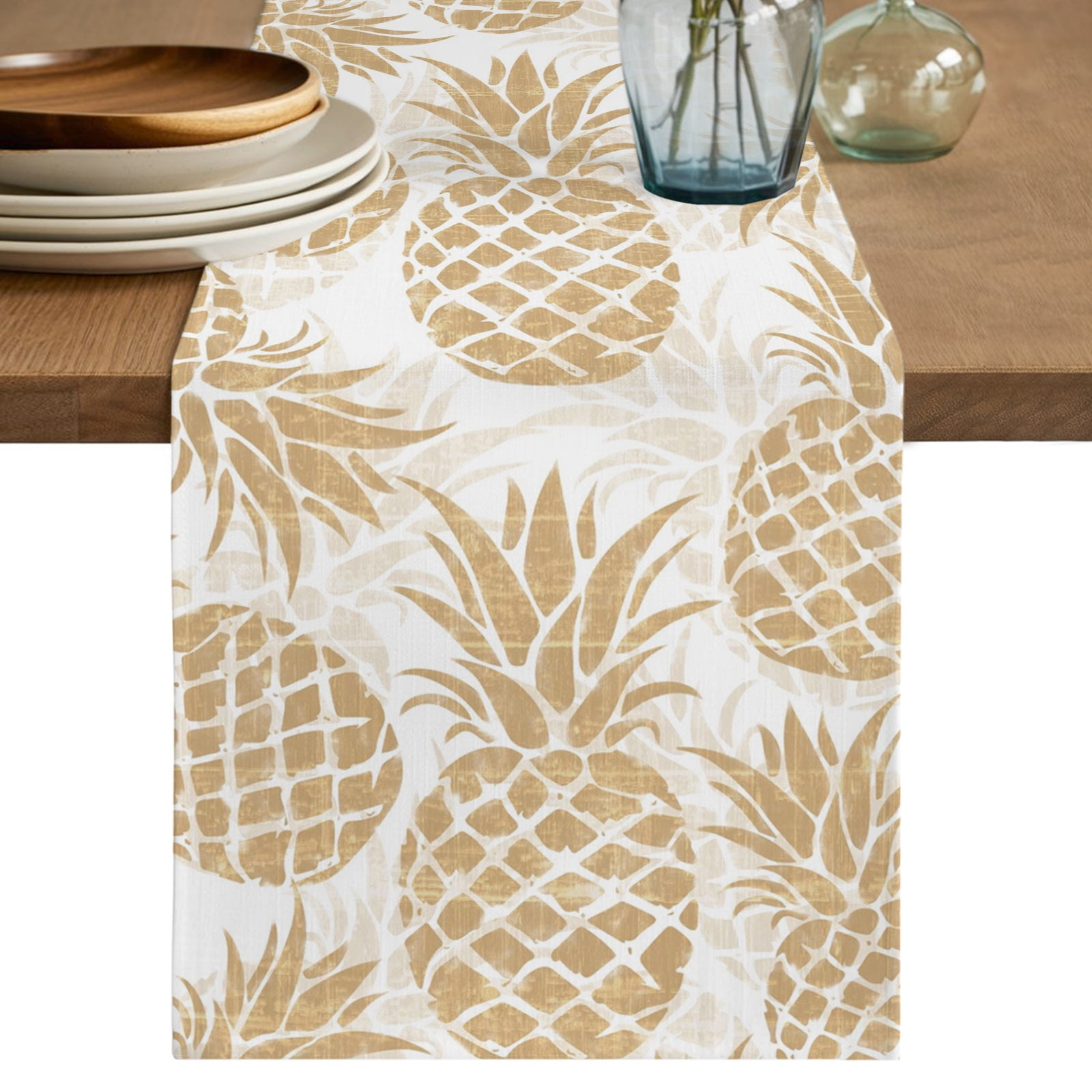 Beige Pineapple Table Runner 108 Inches Long,Summer Botanical Tropical ...