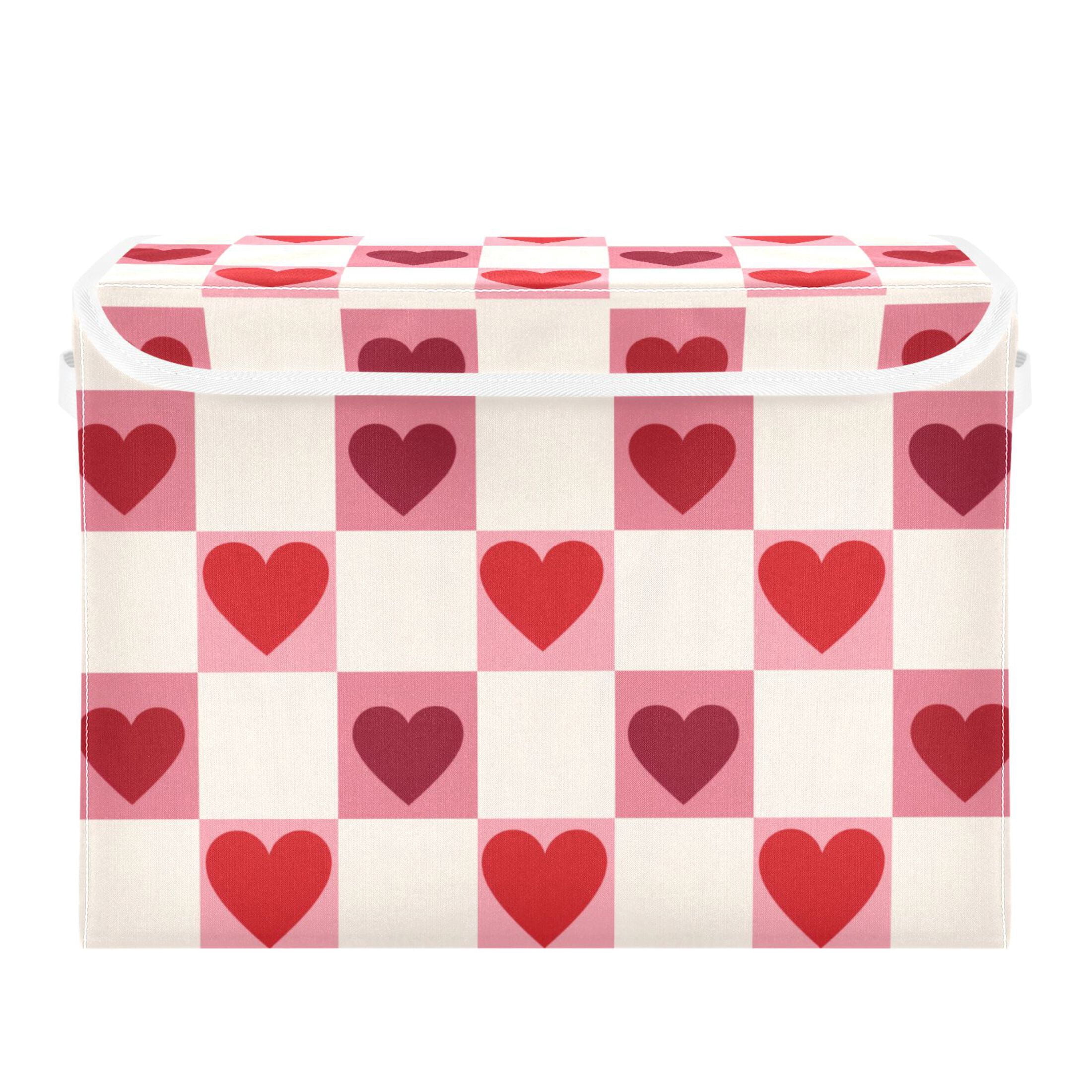 Beige Pink Plaids Red Color Heart Valentine Foldable Storage Bins with ...