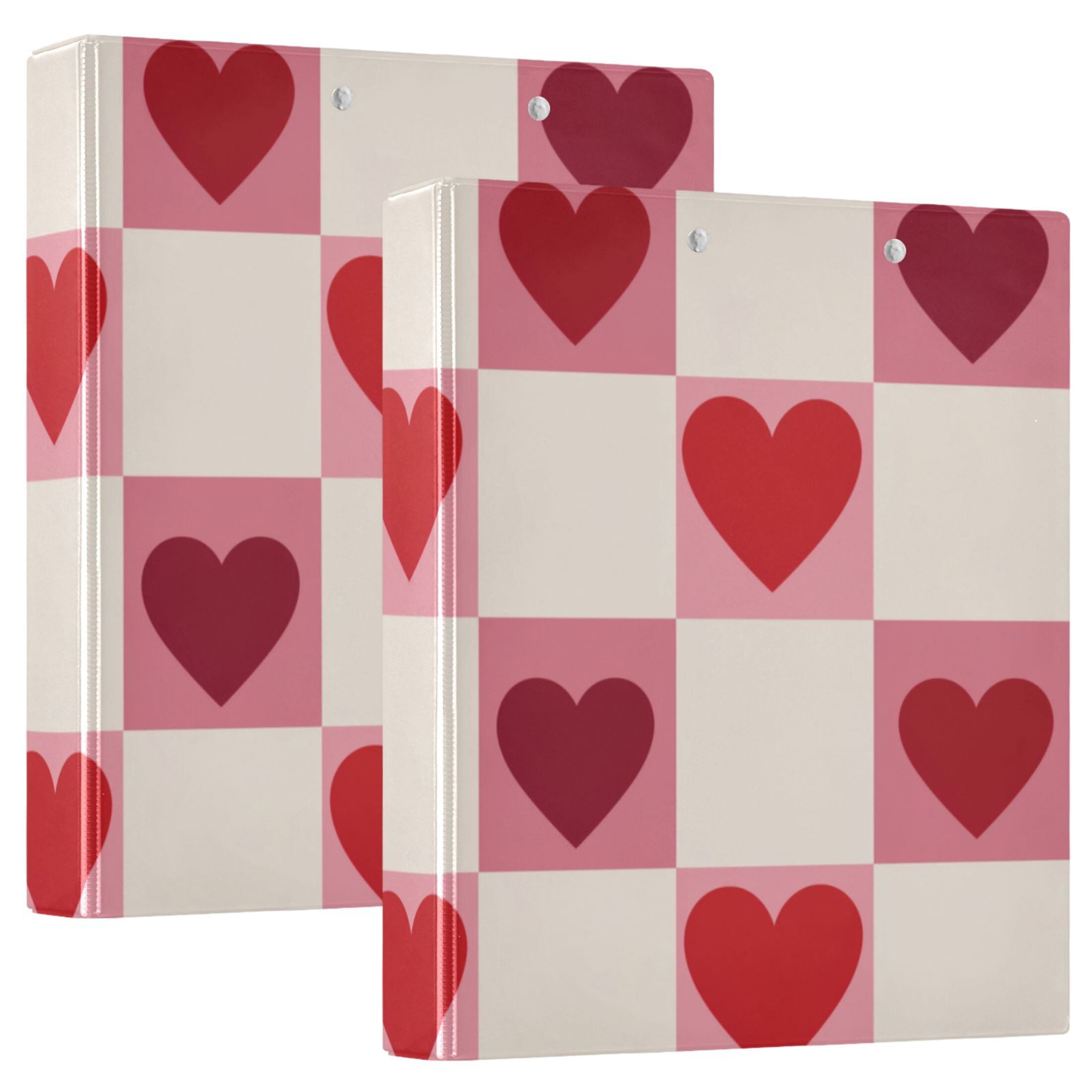Beige Pink Plaids Red Color Heart Valentine Round Ring Binder 3 Rings 1 ...