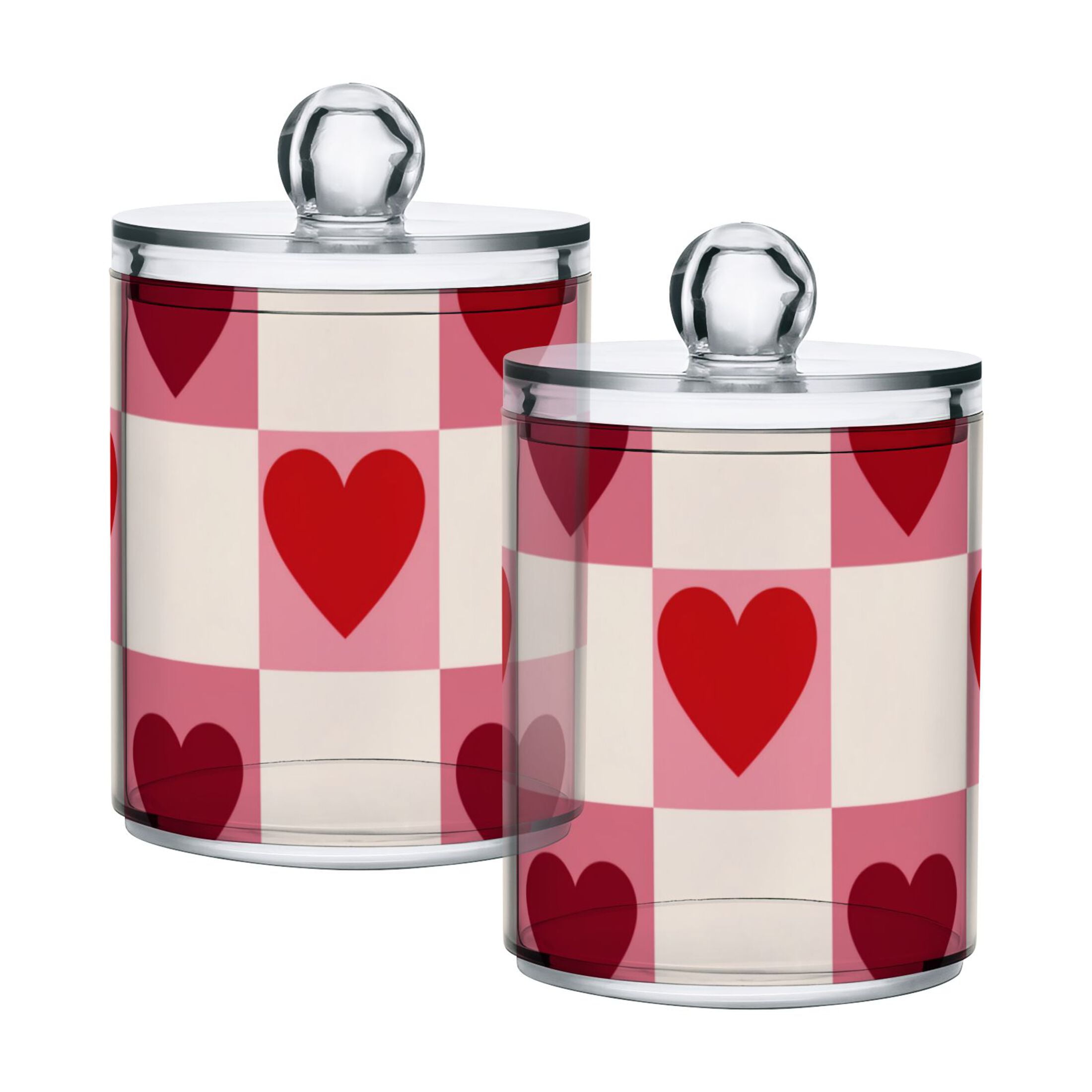 Beige Pink Plaids Red Color Heart Valentine Translucent Plastic Cans ...