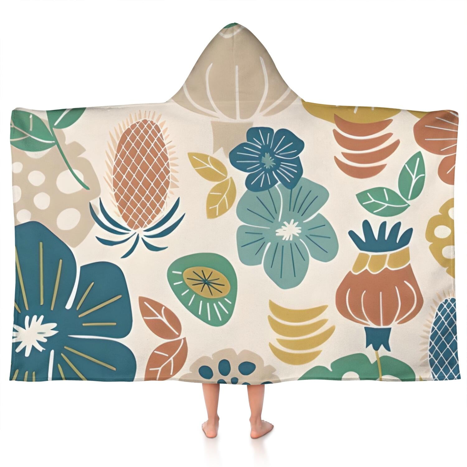 Beige Pioneer Flower and Leaf Pattern Hooded Bath Towel，50"x30" for ...