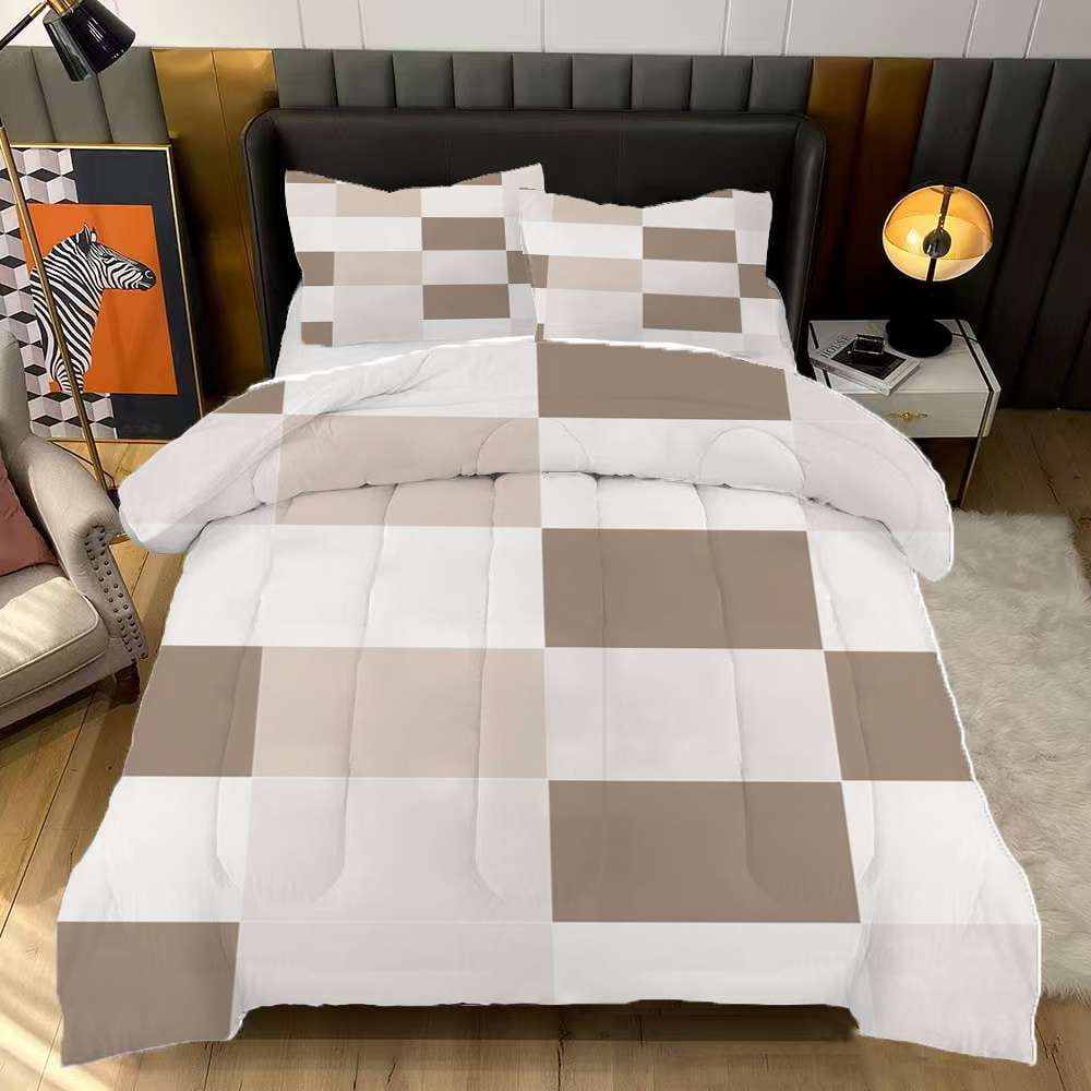 Beige Pixel Art Print Comforter Set Queen Size Bedding Set For Travl ...