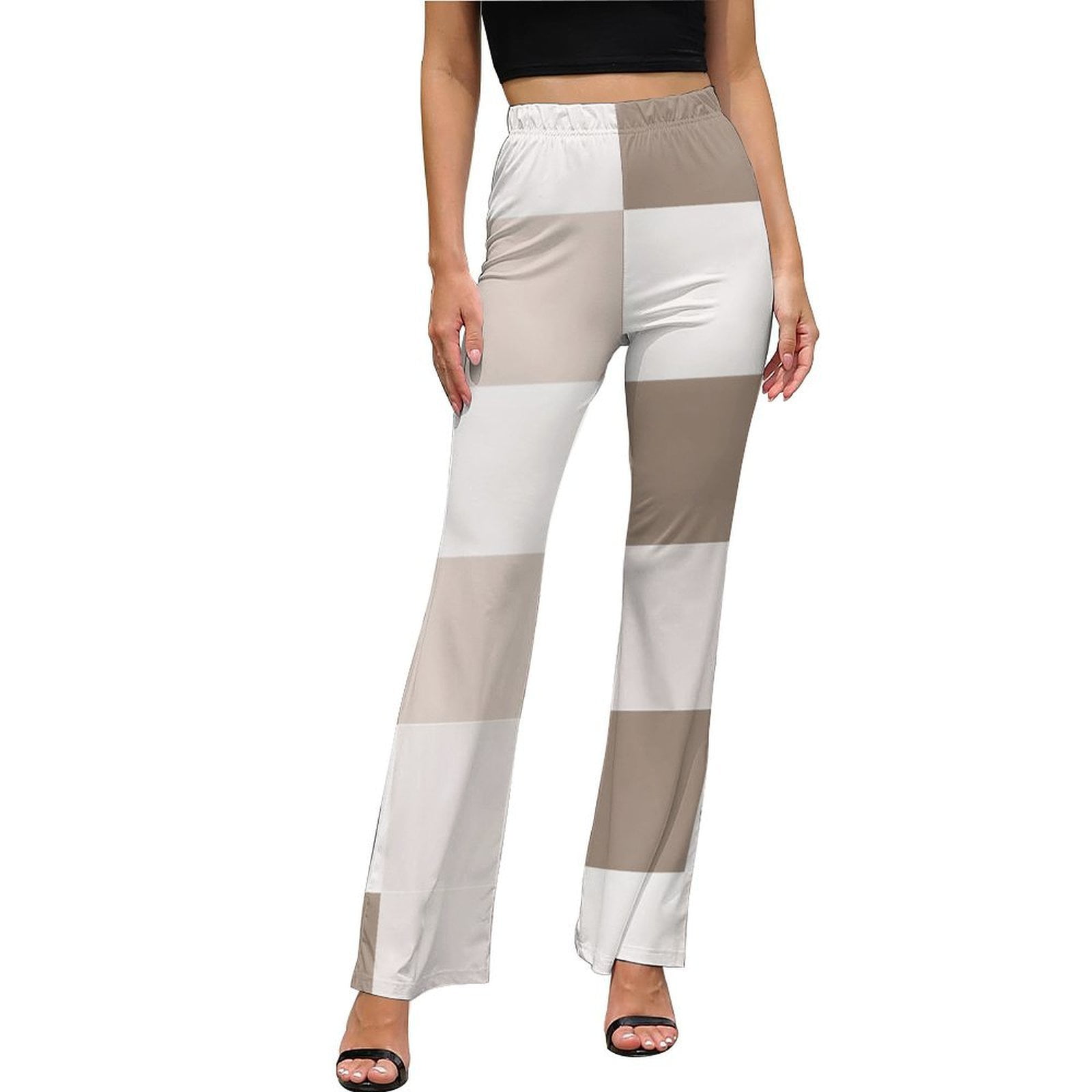 Beige Pixel Art Print High Waisted Casual Flared Trousers Summer Home ...