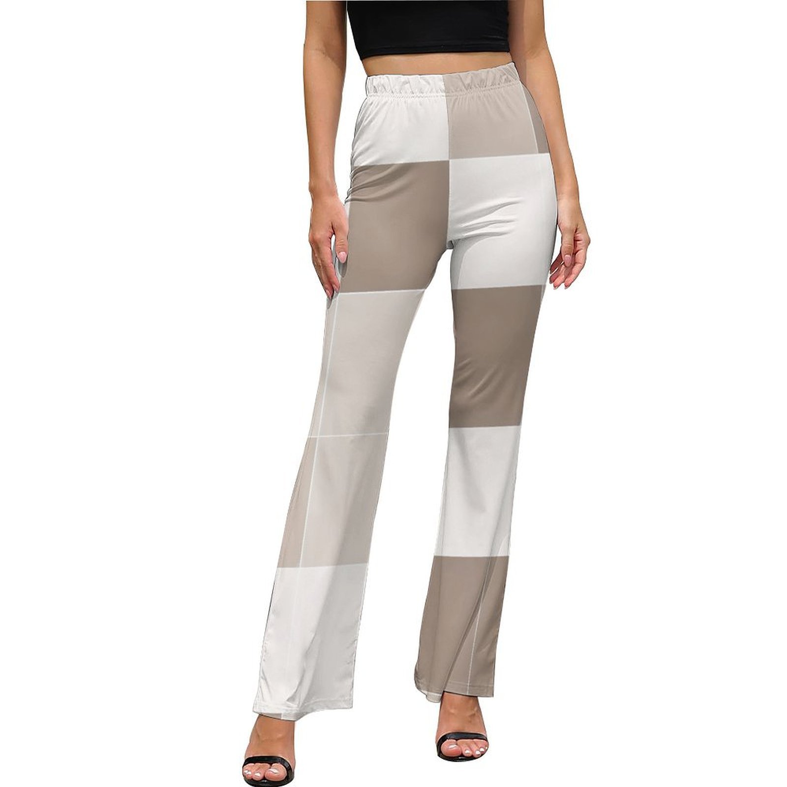 Beige Pixel Art Print High Waisted Casual Flared Trousers Summer Home ...