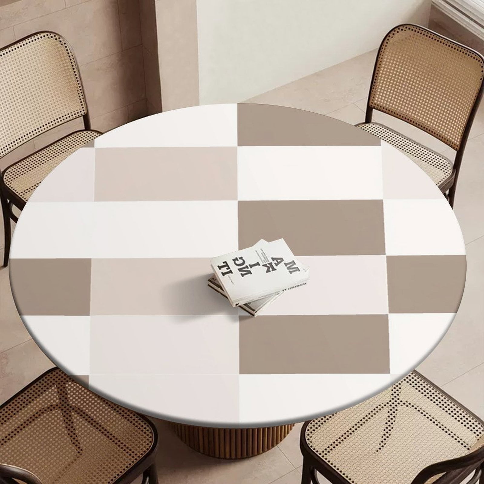 Beige Pixel Art Print Round Table Cover Kitchen Printed Waterproof ...